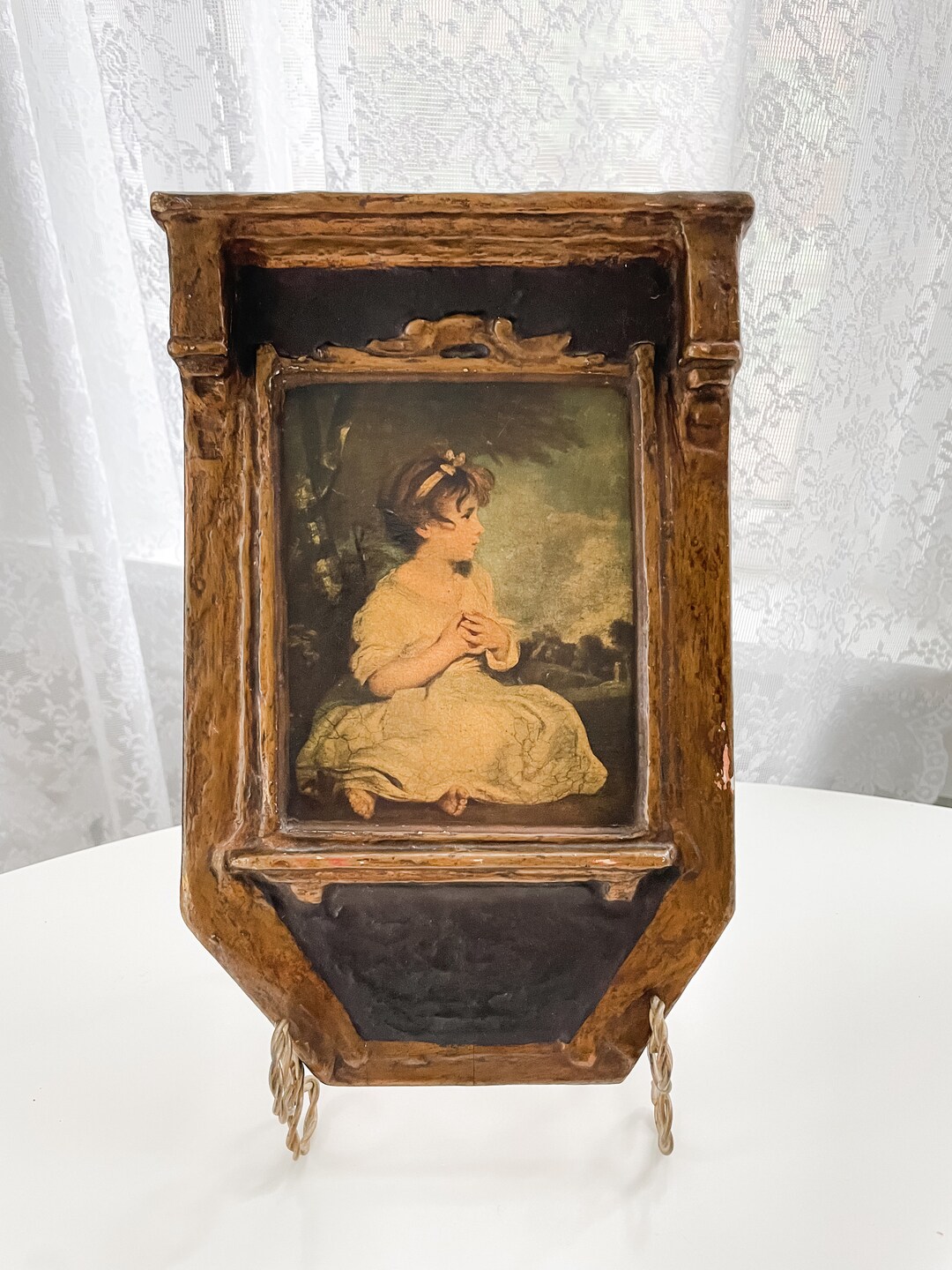 Antique 1920s Lithograph Wood Artwork Young Girl, Age of Innocence by ...