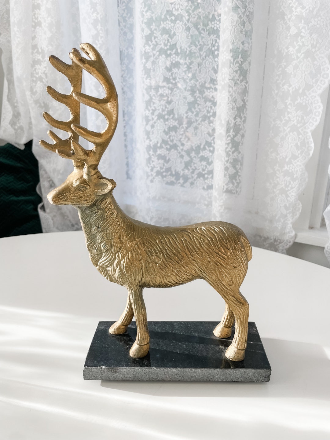 Vintage Brass Deer Stag Figurine With Black Marble Stone Base - Etsy