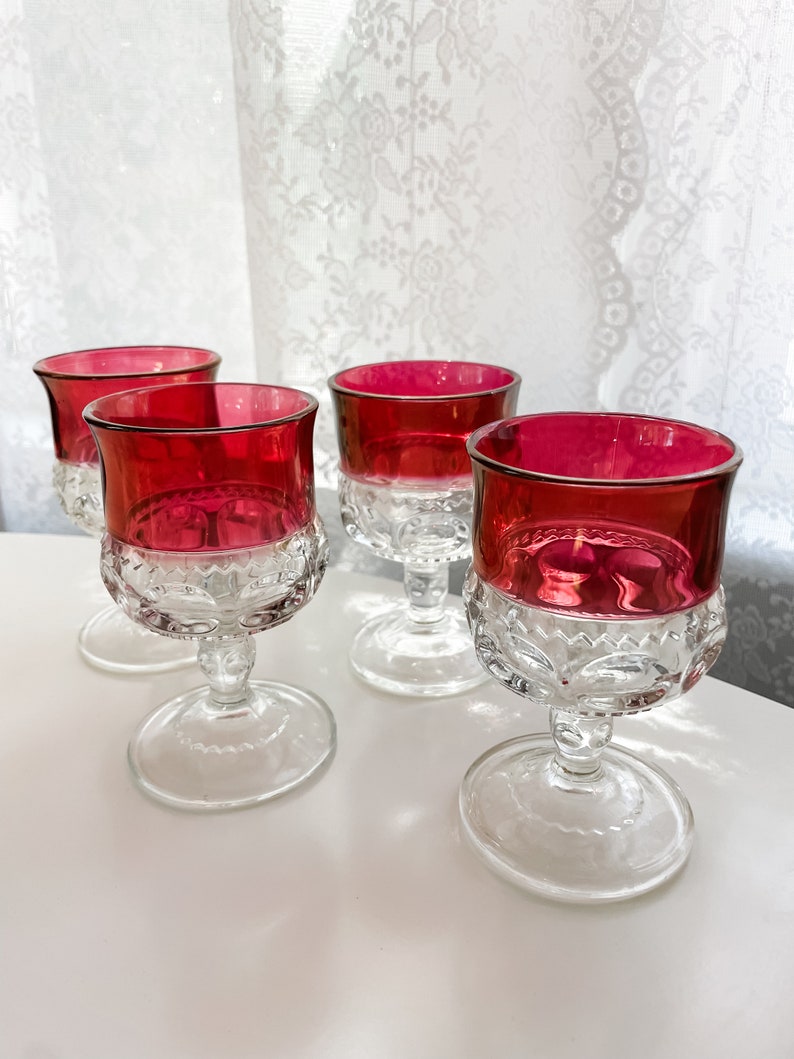 Vintage Pink Cranberry King's Crown Ruby Thumbprint Tiffin Glassware ...
