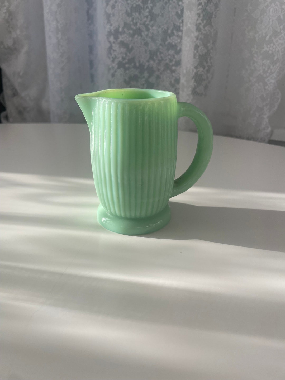 Jadeite Ribbed Footed Creamer Pitcher Vase, 4” Tall - Etsy