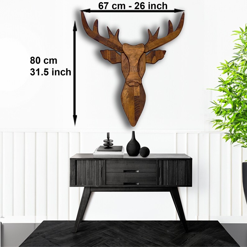 Wooden Deer Head Wall Art Handmade Faux Taxidermy Wall Sculpture Living ...