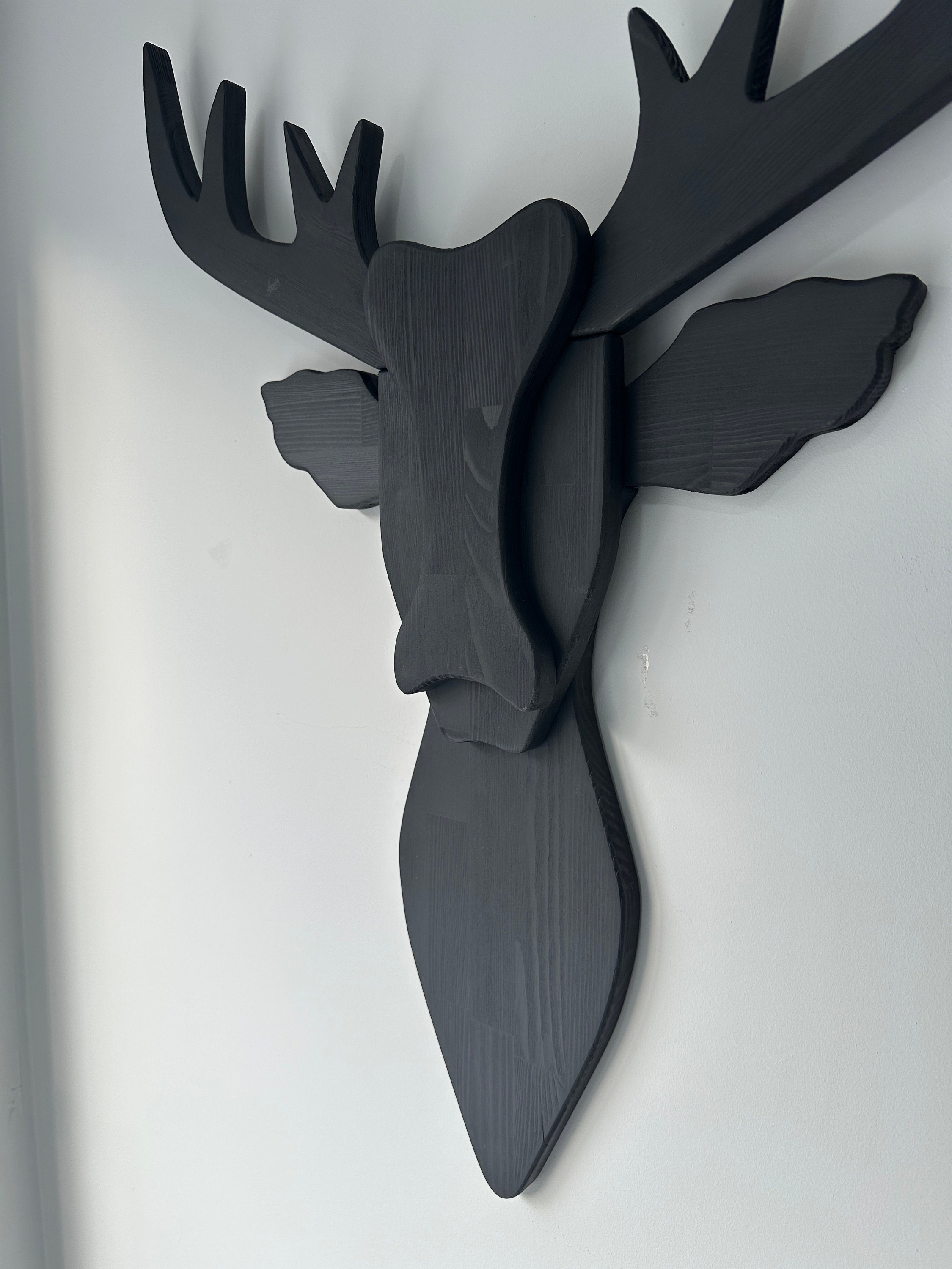 Wooden Deer Head Wall Art Handmade Faux Taxidermy Wall Sculpture Living ...