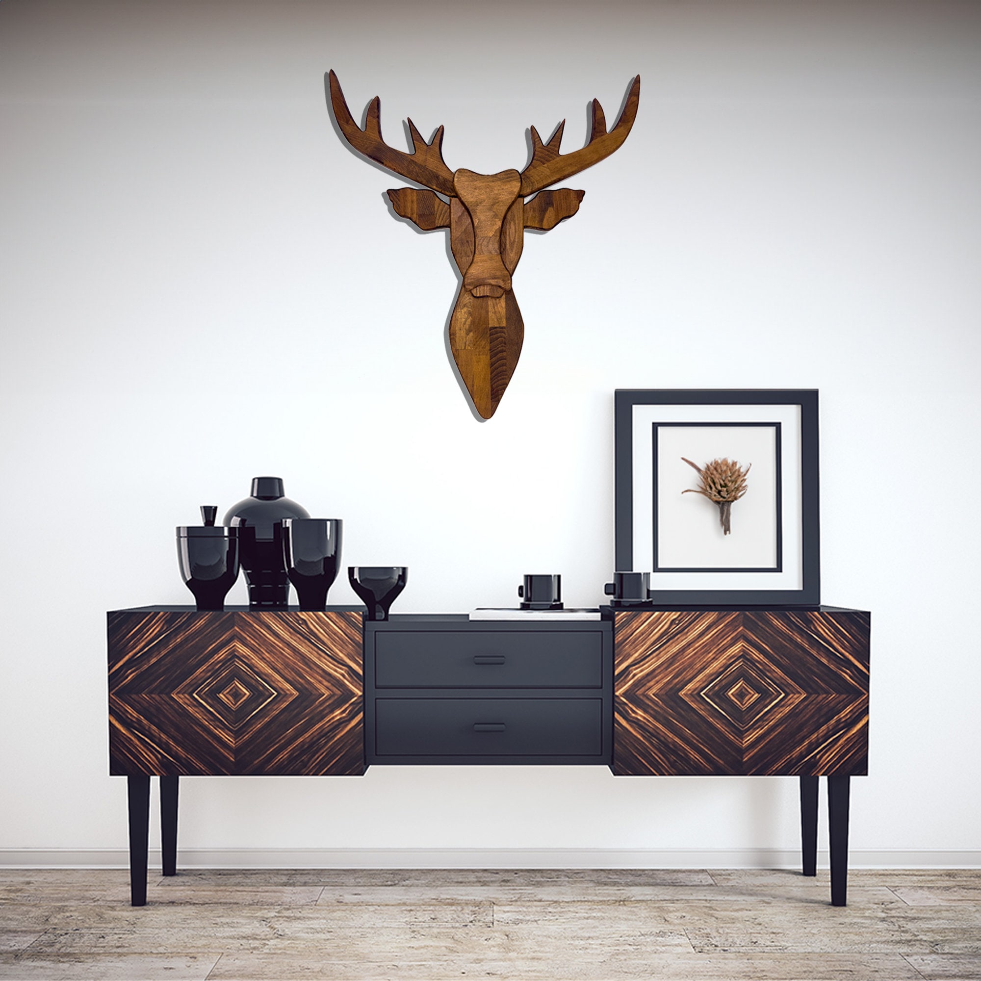 Wooden Deer Head Wall Art Handmade Faux Taxidermy Wall Sculpture Living ...