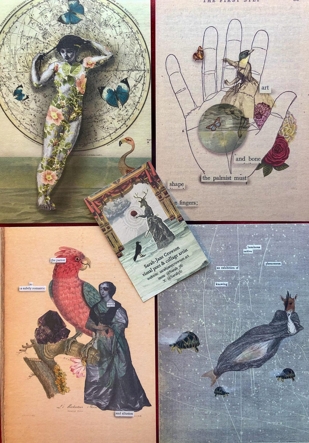 Four Collage Art & Poetry Postcard Sized Prints - Etsy