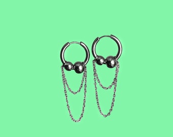 Stainless Steel Dangly Star Earrings | Grunge Edgy Cyber Punk Alt Hoop ...
