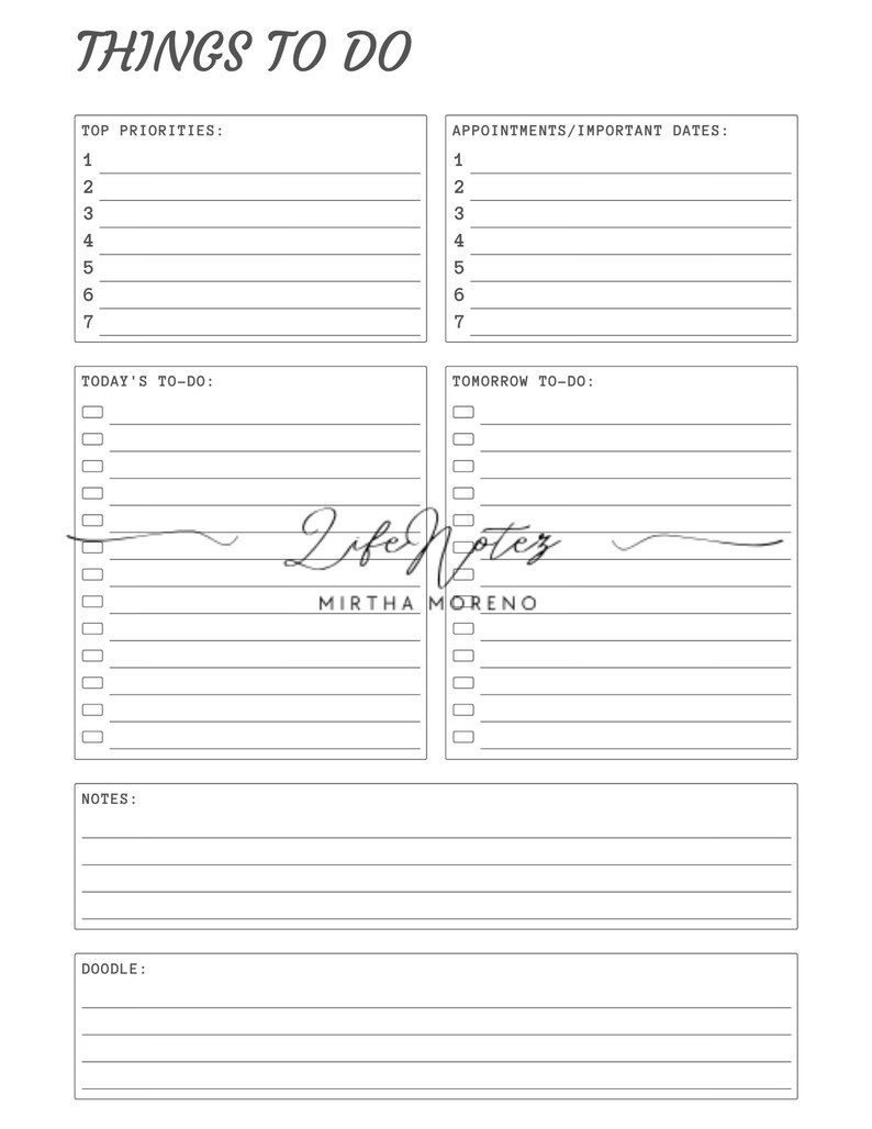 Things to Do Worksheet - Etsy