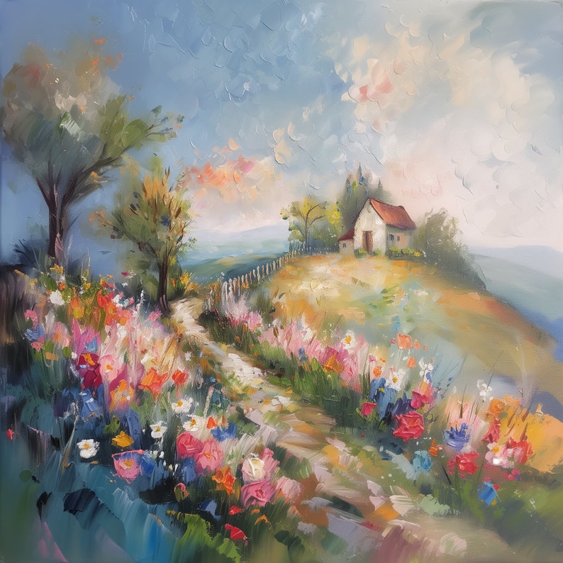 Digital Download - Charming Farmhouse on a Flowery Hill - Etsy