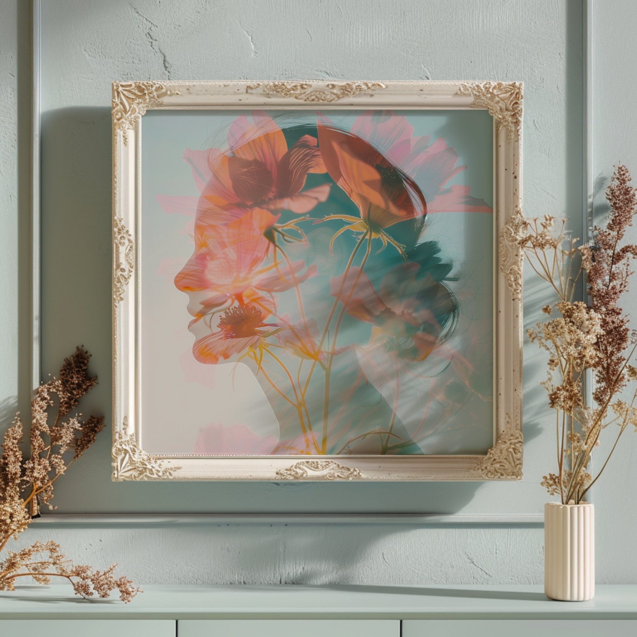 Digital Download - Floral Portrait: A Woman and Flowers in Dreamy Double Exposure - Etsy