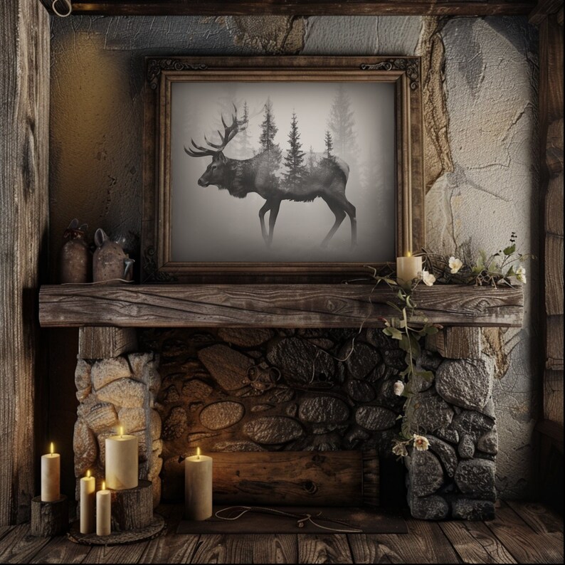 Digital Download - Majestic Elk in the Mist: Double Exposure Digital ...
