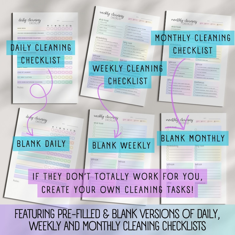 Editable ADHD Cleaning Checklists: Daily, Weekly, Monthly (printable ...