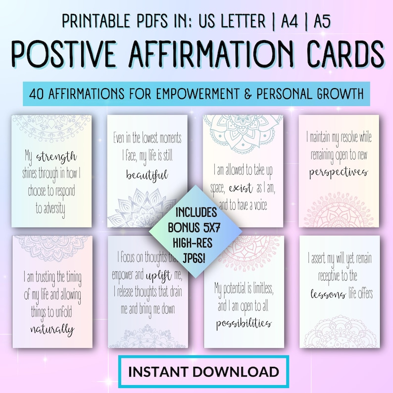 Printable Affirmation Cards: Mandala Designs for Mindfulness & Positive ...