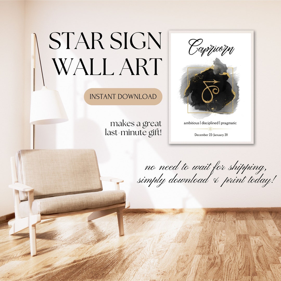 Capricorn Zodiac Wall Art - Astrology Gift | Star Sign Printable ...