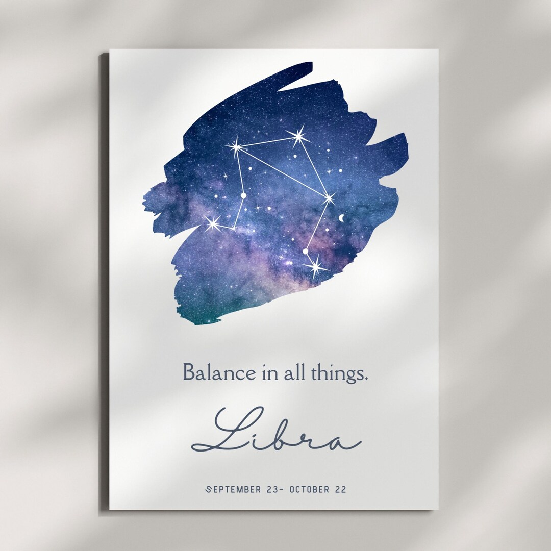 Libra Constellation Poster With Inspirational Quote - Modern Zodiac Galaxy Art Print, Unique ...