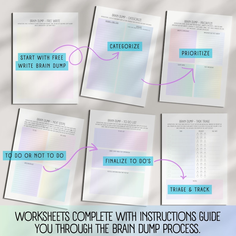 Brain Dump Template Bundle: Guided Planning Worksheets (A5, A4, US ...