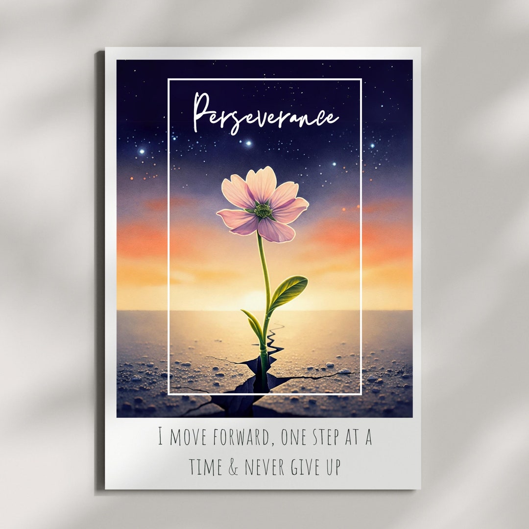 Perseverance Flower Art Print: Motivational Home Office Decor (digital ...