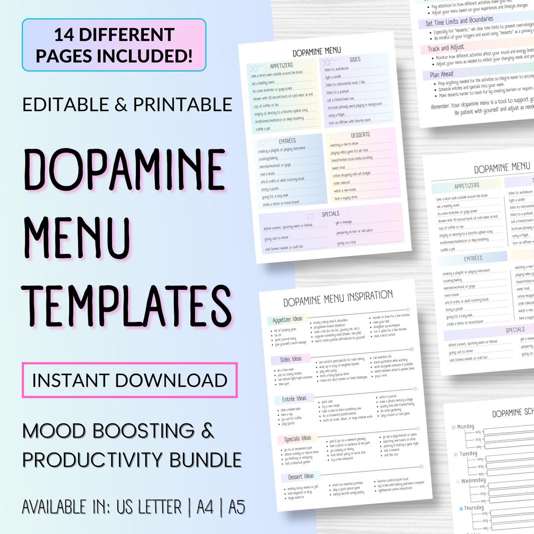 Editable Dopamine Menu Templates Printable Guided Customizable ADHD ...