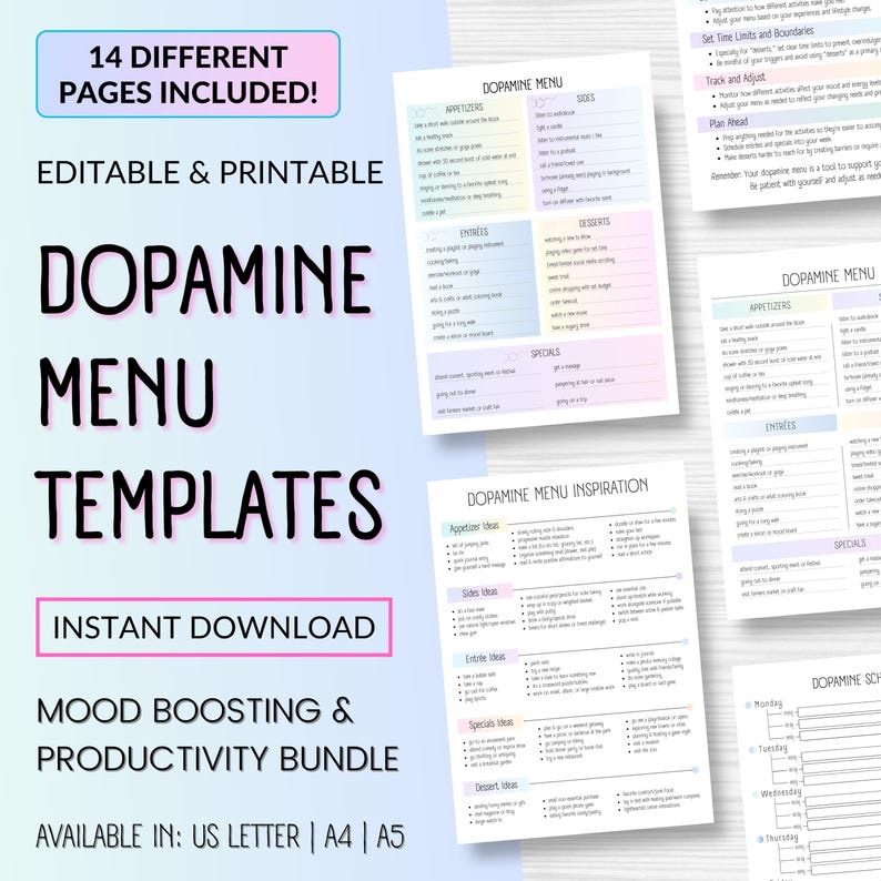 Editable Dopamine Menu Templates: ADHD Productivity Tool (printable PDF ...
