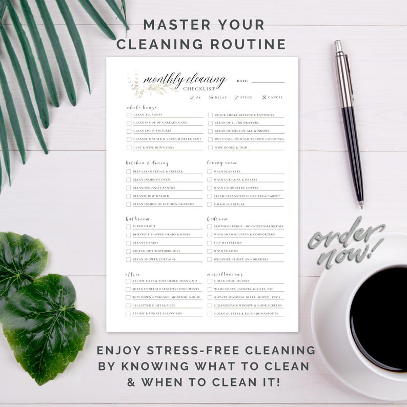 Botanical Cleaning Checklist Bundle: Daily, Weekly, Monthly Schedules ...