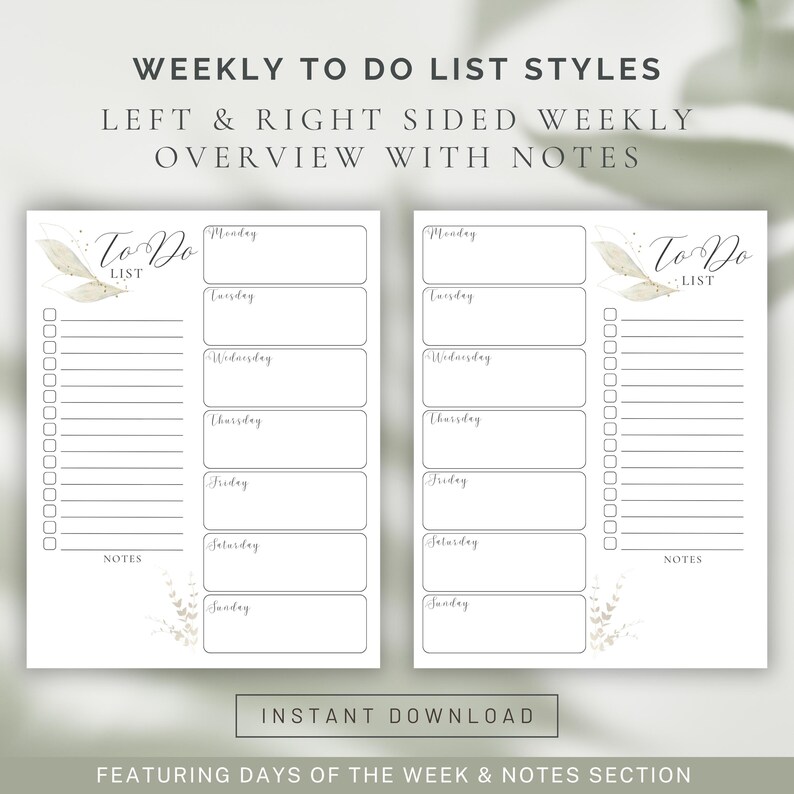 Botanical To-do List Bundle: Weekly & Monthly Planner (PDF Digital ...