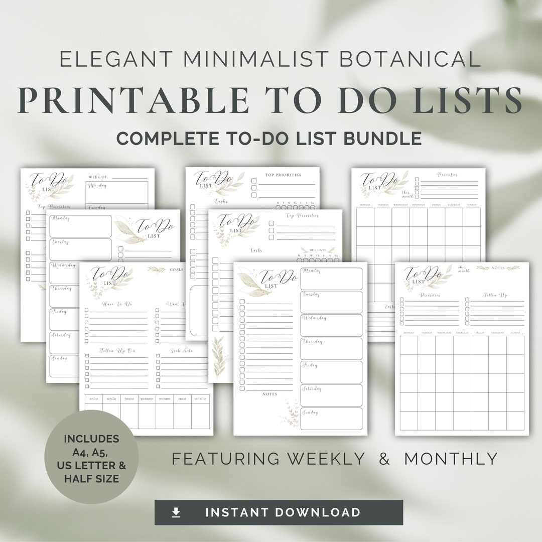 Printable to Do List Bundle | Weekly & Monthly Planner Pages ...