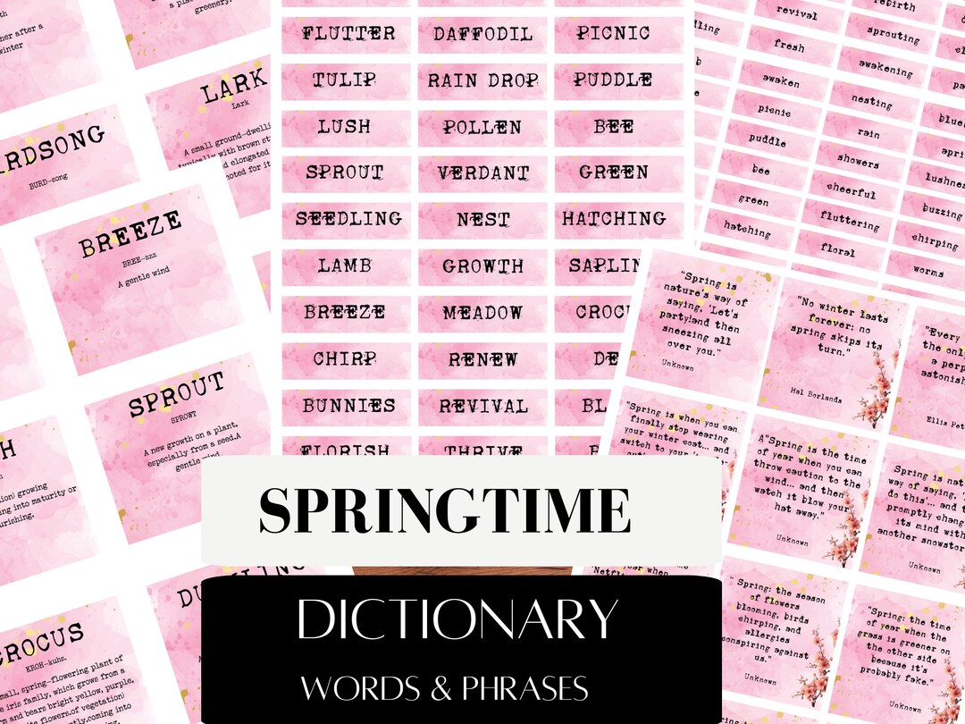 Pink Watercolour Old Typewriter Style, Spring Dictionary Words and ...