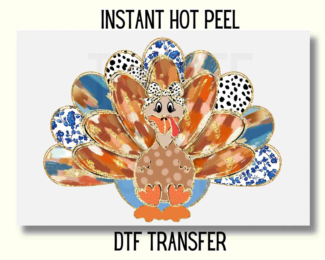 Turkey Blue Floral DTF Transfer, Girl Thanksgiving Dtf Transfer ...