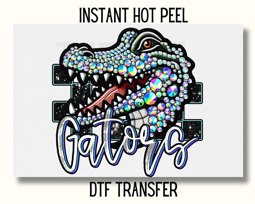 Faux Rhinestone Gators Mascot DTF Transfer, School Mascot DTF Transfer ...