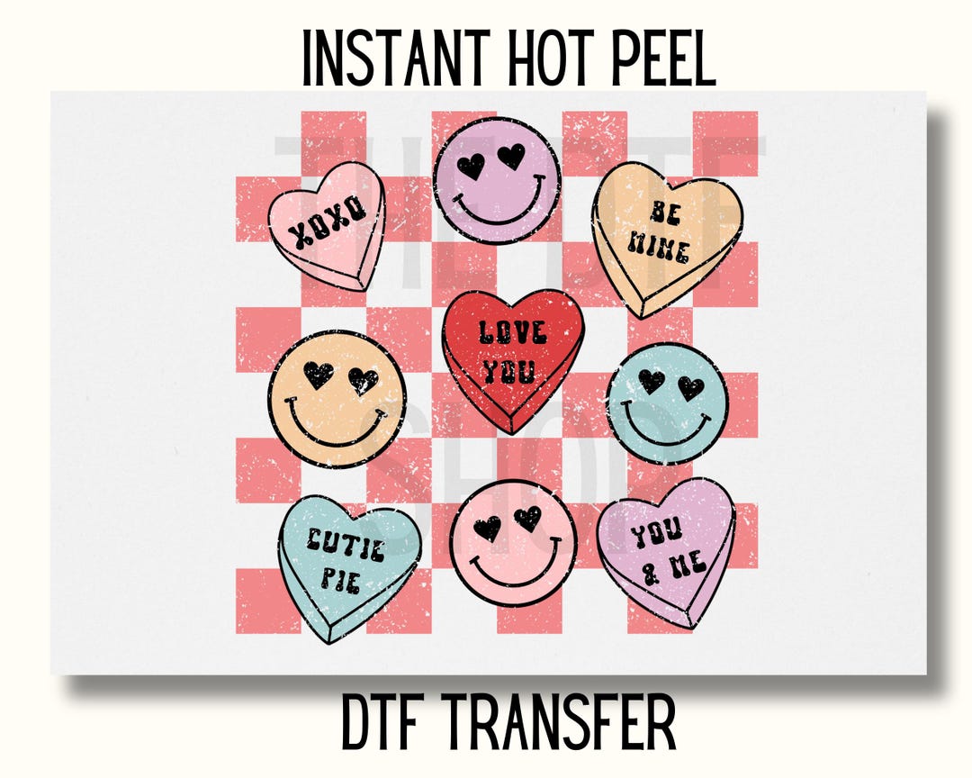 Uv Dtf Sticker Smiley Face Candy Hearts Valentines Dtf Transfer ...
