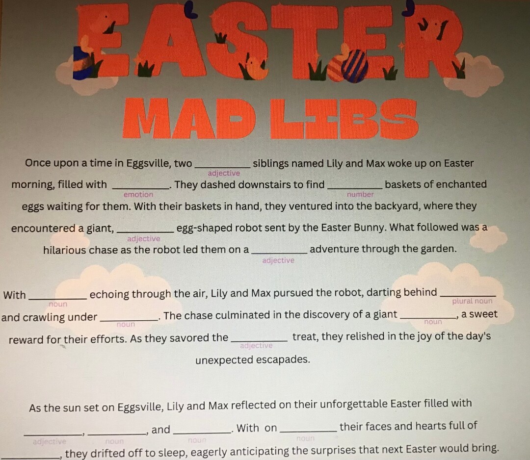 Easter Bunny Mad Libs Interactive Story Kit - Etsy