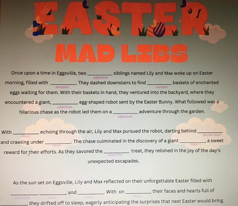 Easter Bunny Mad Libs Interactive Story Kit - Etsy
