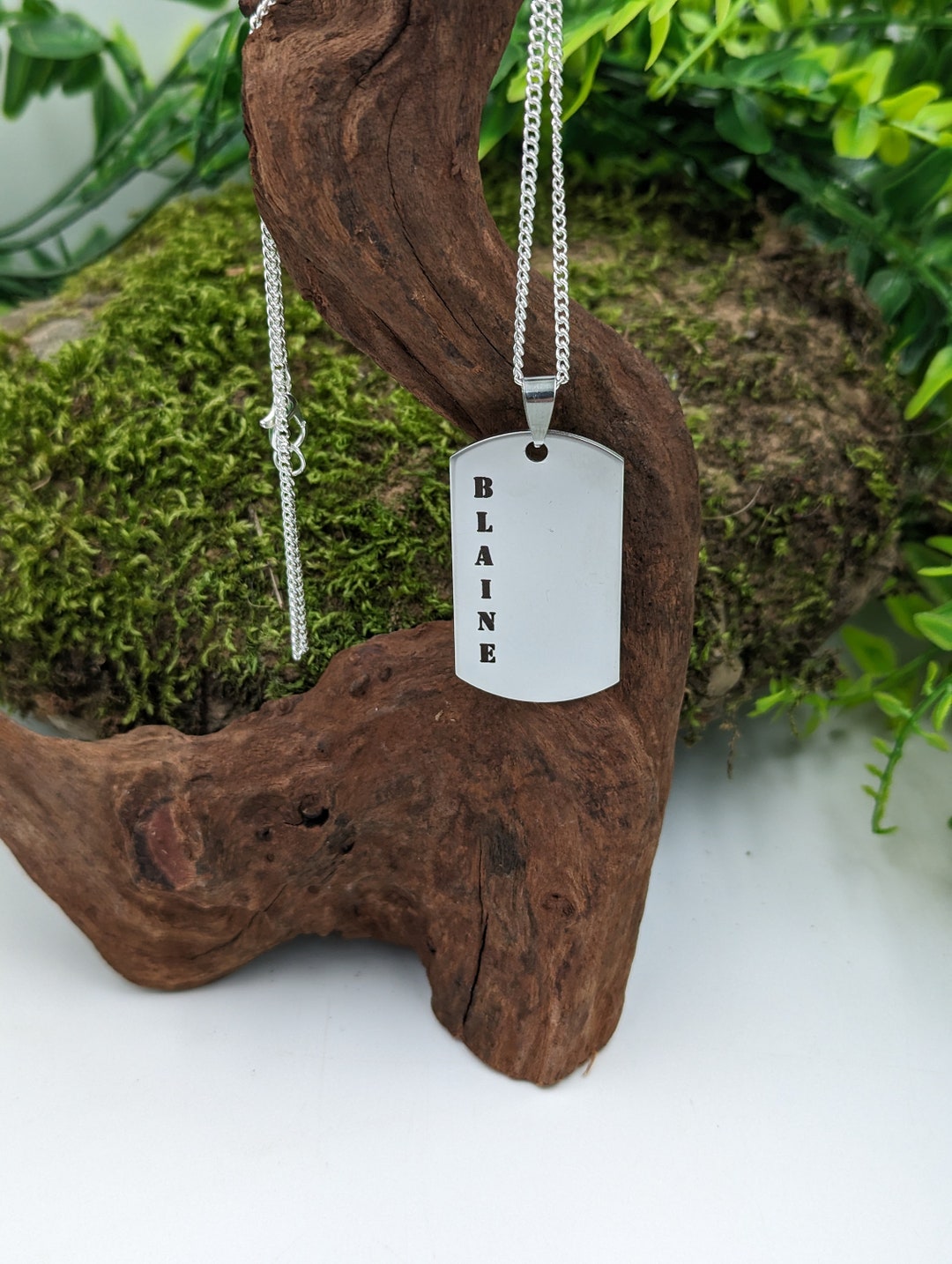 Dog Tag Pendant in Silver, Cable Chain, Personalized - Etsy