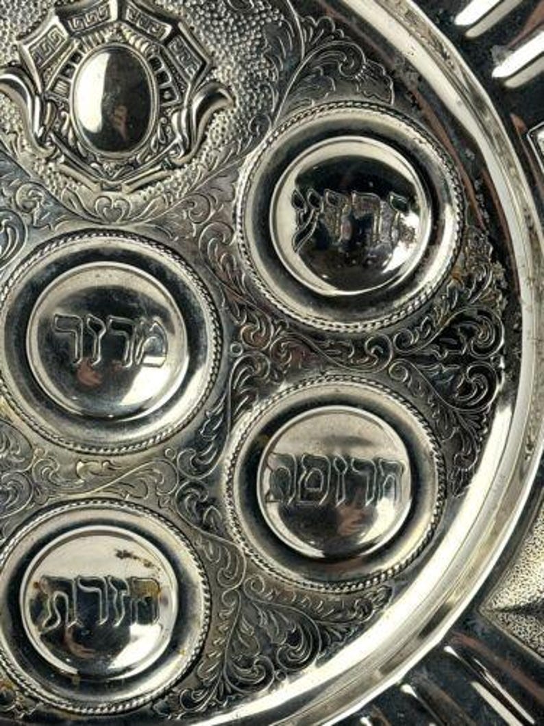 Vintage Passover Seder Plate Tray Hebrew Pesach Holiday Silver Plated ...