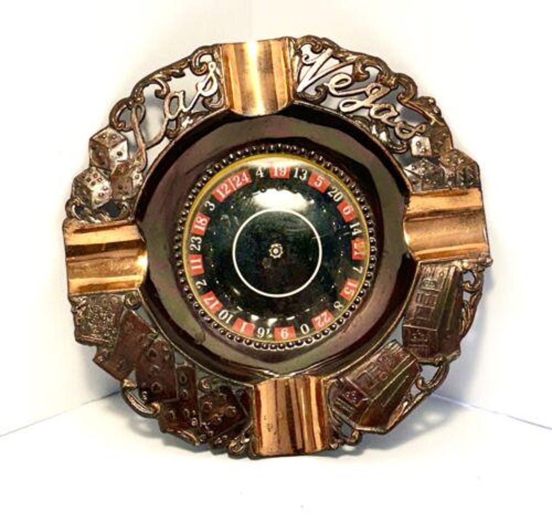 Las Vegas Style Brass Working Souvenir Roulette Wheel ASHTRAY Dice Made ...