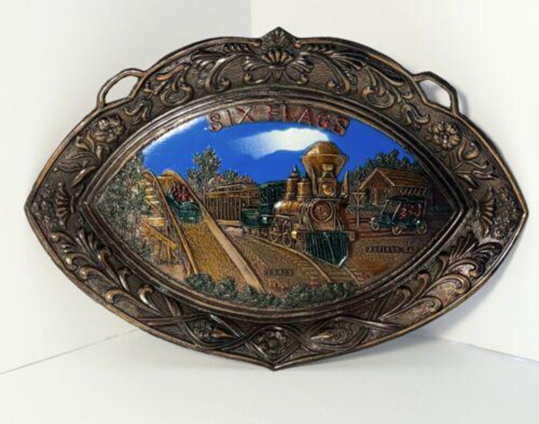 Vintage MCM Six Flags Over Mid America Collectable Metal Plate, Made in ...