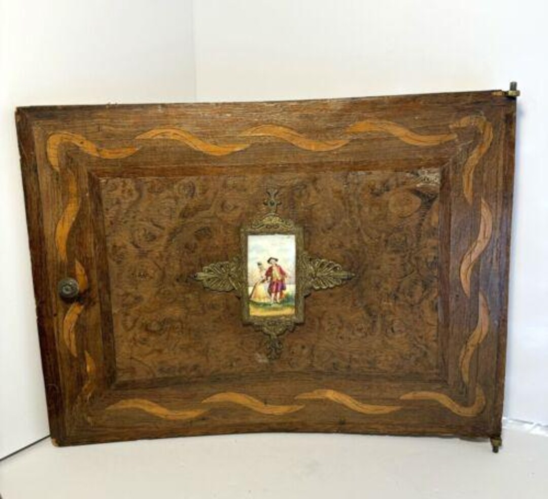 Antique Curved Victorian Birdseye Maple Cabinet Door Porcelain Courting ...