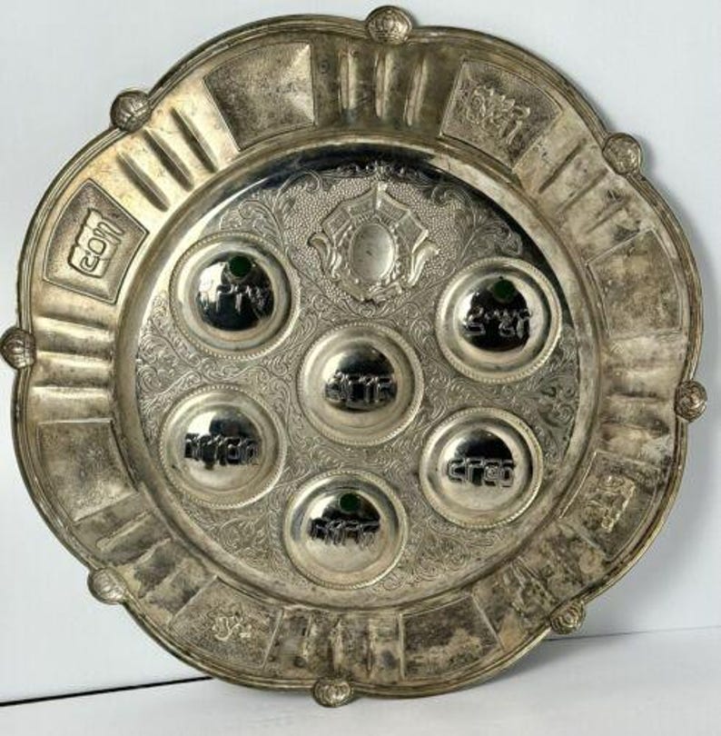 Vintage Passover Seder Plate Tray Hebrew Pesach Holiday Silver Plated ...