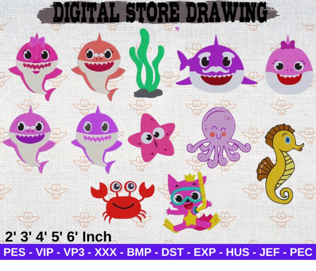 Baby Shark Embroidery, Embroidery Design, Instant Download - Etsy