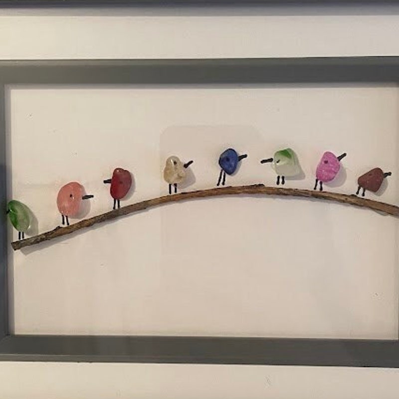 Sea Glass Birds on Branch Decor - Etsy