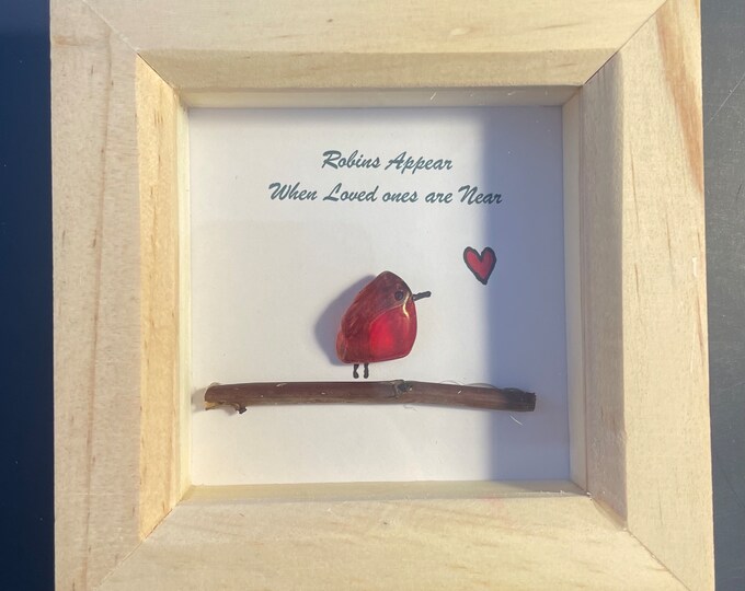 Sea Glass Robin Framed Art, Robin Will Appear When Loved One is Near ...