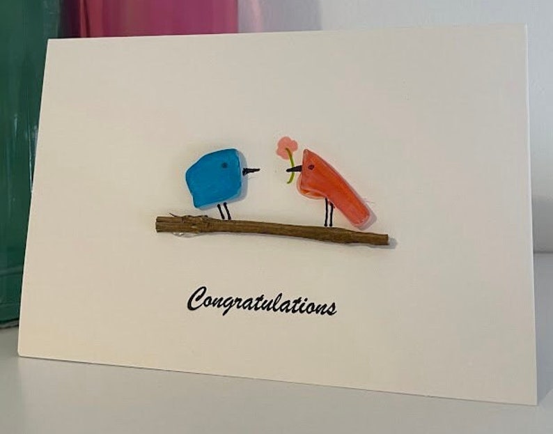 Sea Glass Birds Congratulations Card, Recycled Materials Greetings Card ...