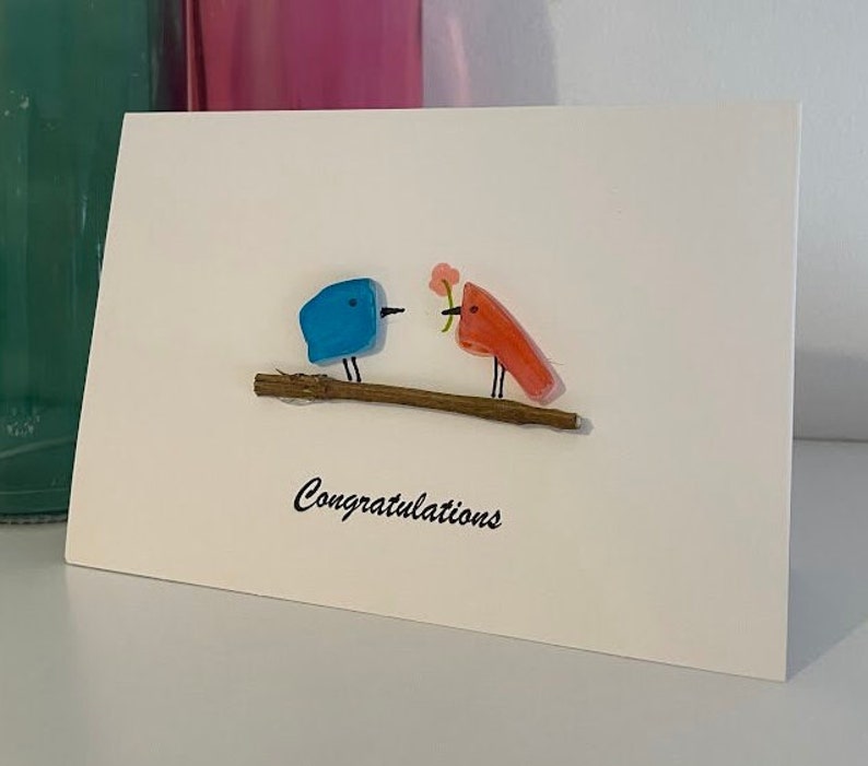 Sea Glass Birds Congratulations Card, Recycled Materials Greetings Card ...