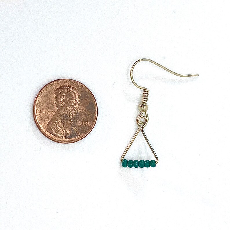 Green Triangle Dangle Earrings Modern Geometric Beaded Earrings Small ...