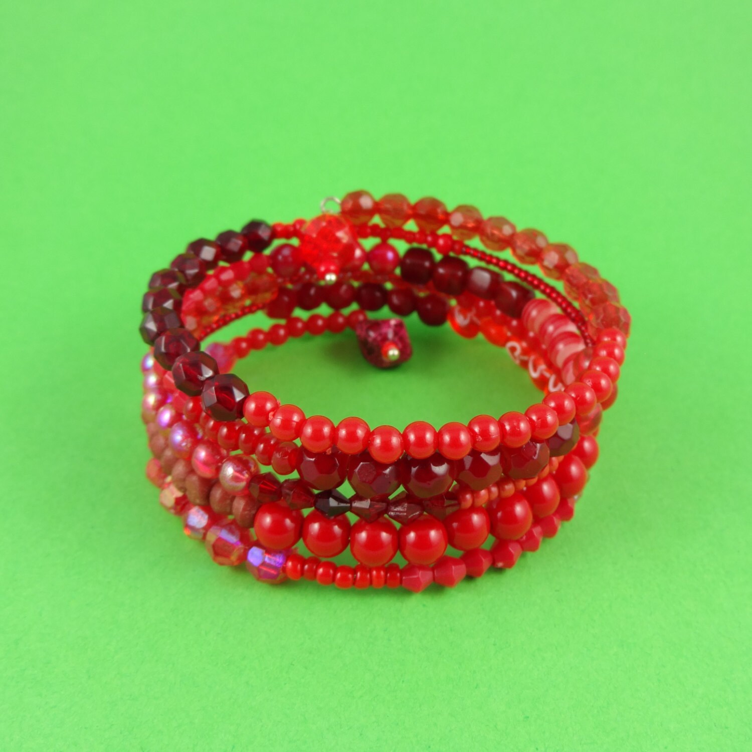 Red Memory Wire Bracelet Stacked Coils Bangle Shades of - Etsy