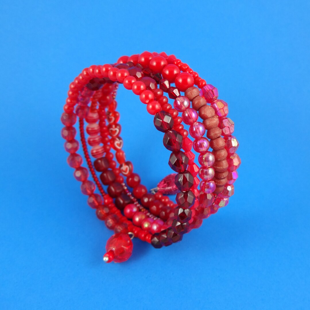 Red Memory Wire Bracelet Stacked Coils Bangle Shades of - Etsy
