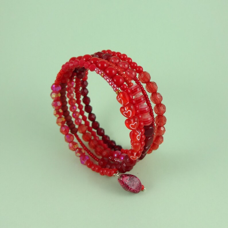 Red Memory Wire Bracelet Stacked Coils Bangle Shades of - Etsy