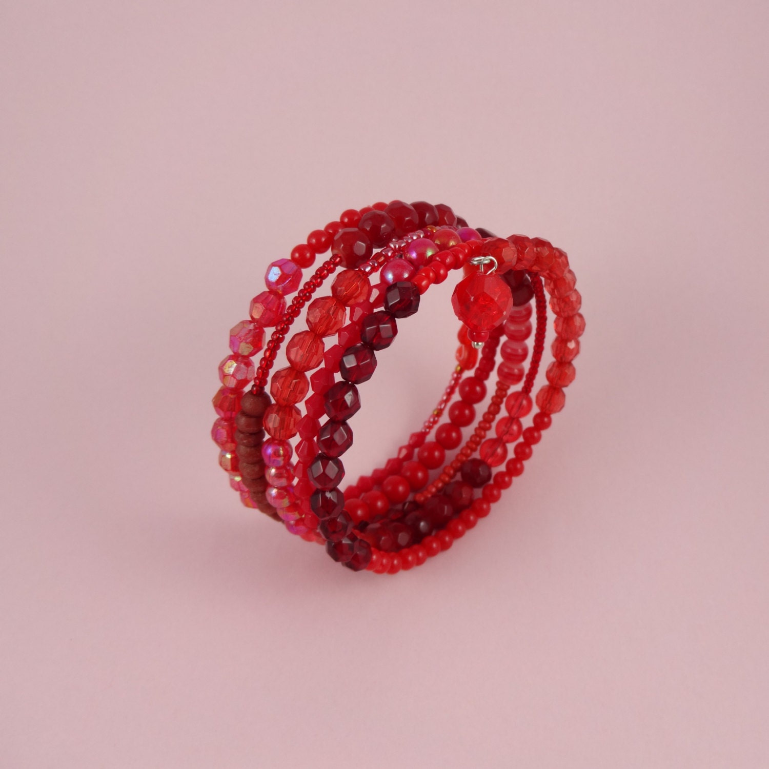Red Memory Wire Bracelet Stacked Coils Bangle Shades of - Etsy