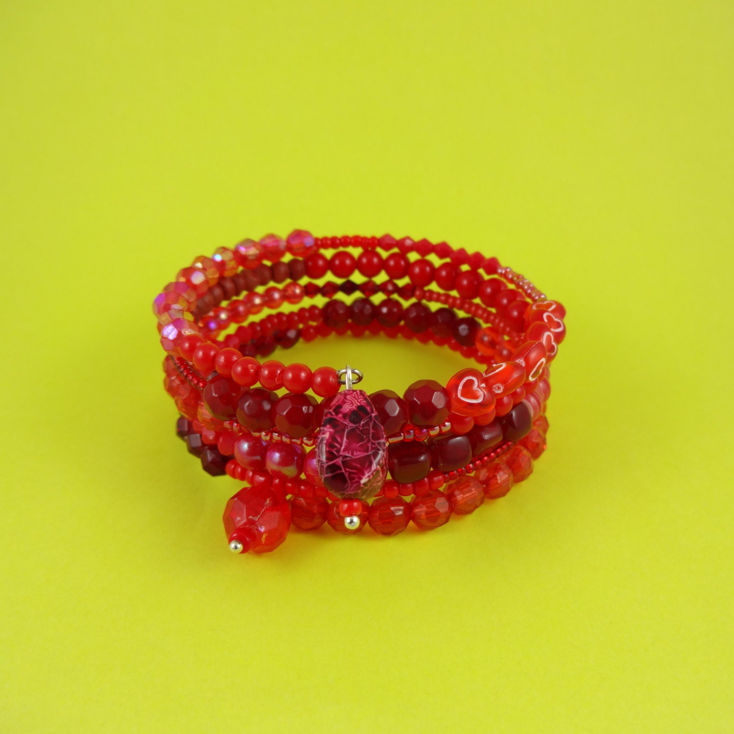 Red Memory Wire Bracelet Stacked Coils Bangle Shades of - Etsy