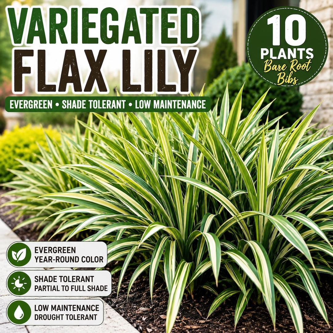 Variegated Flax Lily 10 Plants | Tropical Border Grass | Low ...