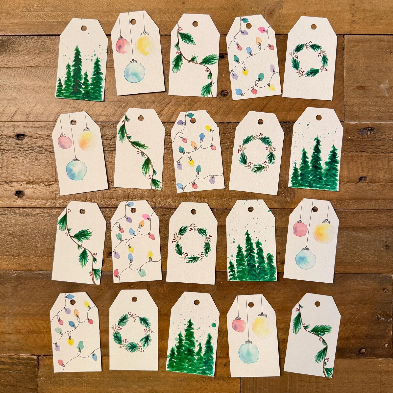 Hand-painted Watercolor Christmas Gift Tags - Set of 5 Holiday Designs ...