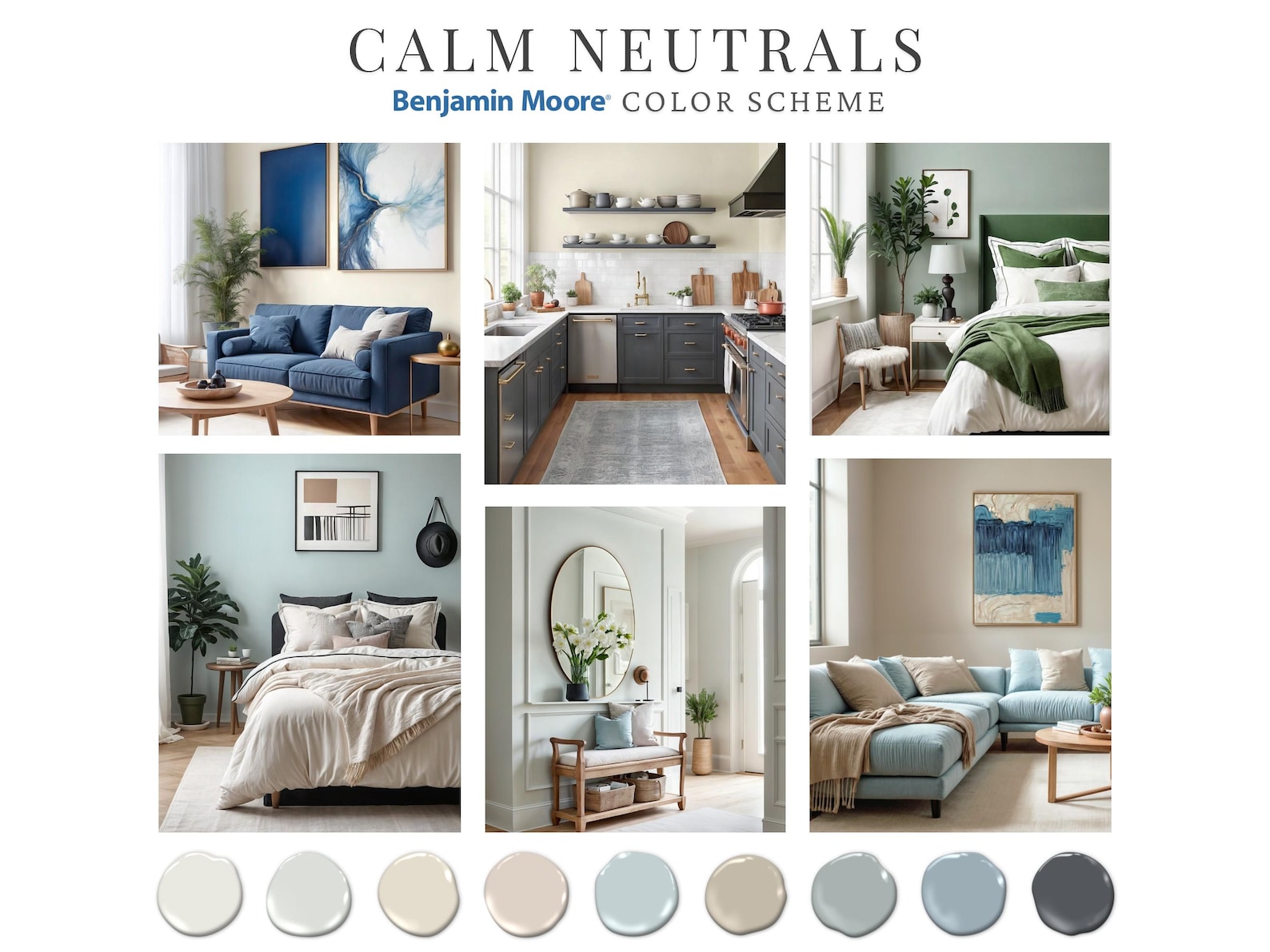 Calm Neutrals Benjamin Moore Home Paint Palette Whole House Wall Color ...